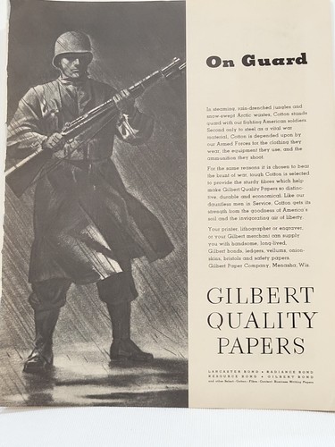 1943 Gilbert Quality Papers Fortune WW2 Print Ad On Guard Army Soldier ...