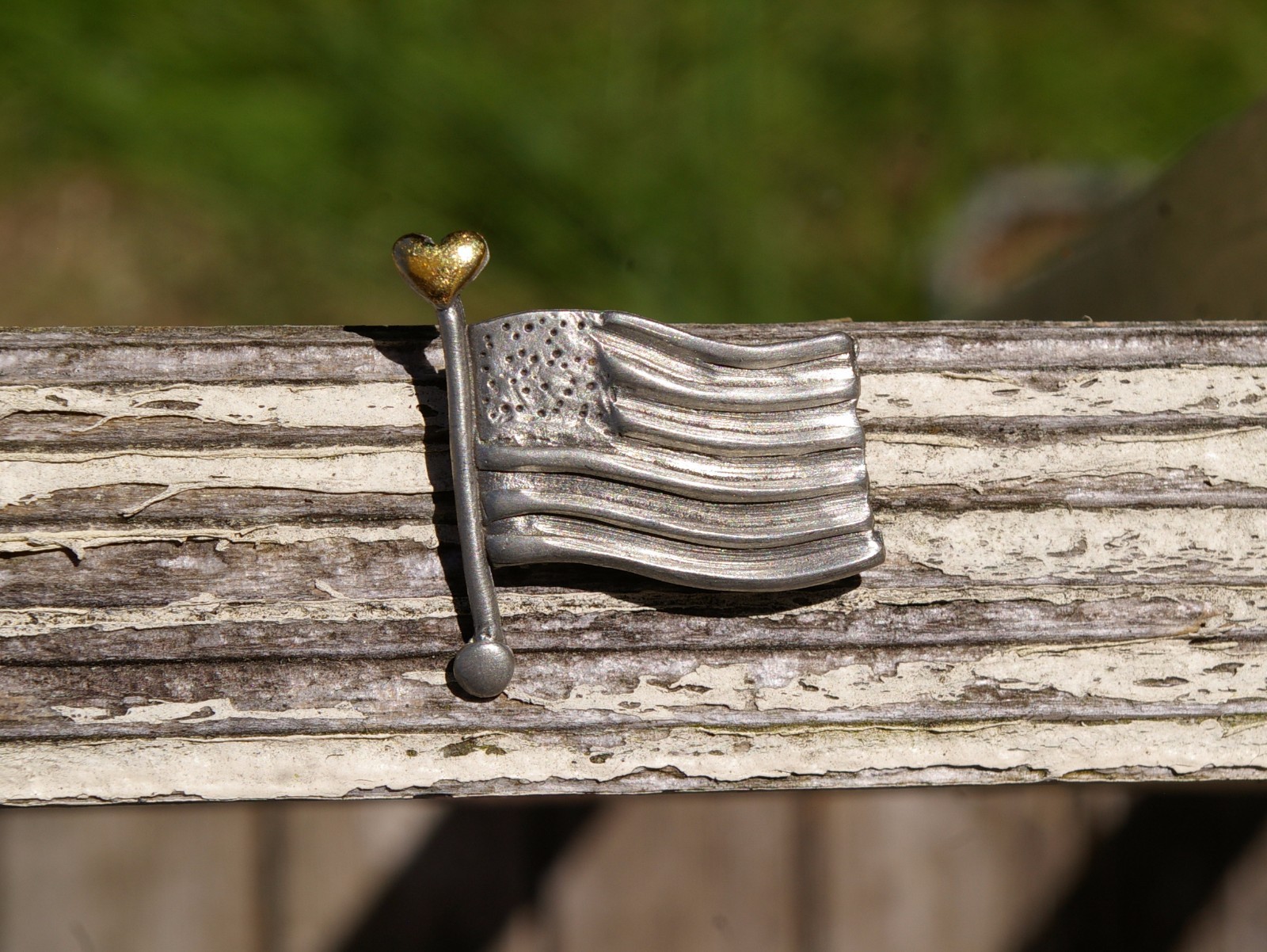 Kat's Creations American Flag Heart Silver Tone Metal Pin Pinback ...