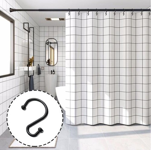 Black Decorative Shower Curtain Hooks 5mm Metal Wire 12PCS S Hooks ...