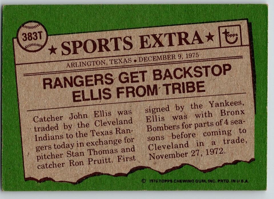 1976 Topps John Ellis Texas Rangers #383T Low Grade | eBay