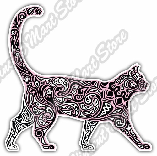 Cheerful Cat Pink Abstract Ornament Colorful Car Bumper Vinyl Sticker ...