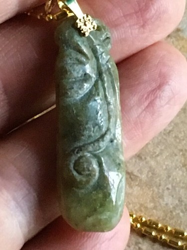 14kt Gold Olive Green Nephrite Jade Gemstone with Solid Gold Bail on 15 ...