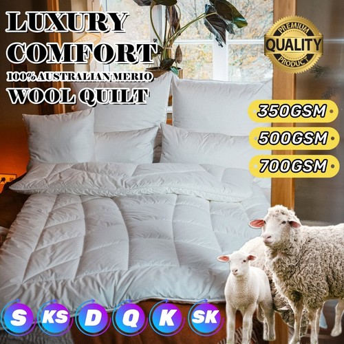 350/500/700GSM All Size Australian Wool Quilt Doona Duvet Down Summer ...