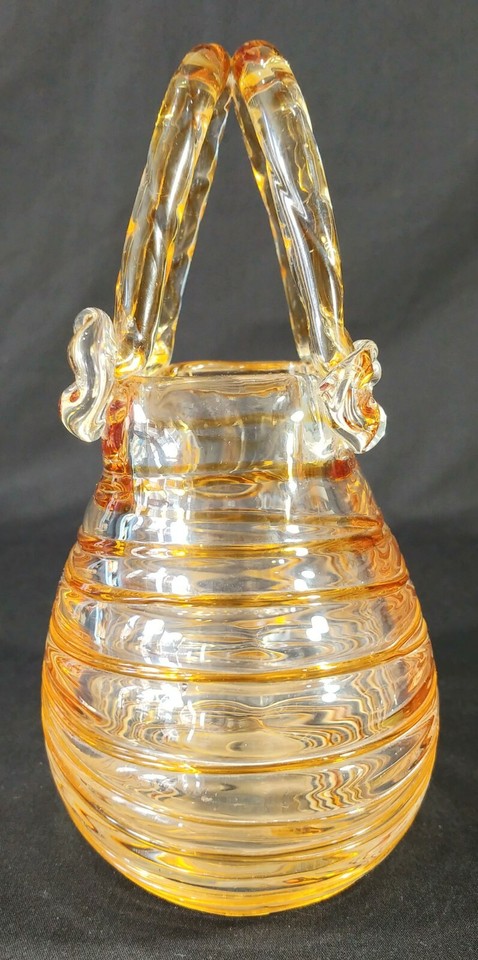 Murano Style Hand Blown Art Glass Handbag Purse Clear With Amber ...