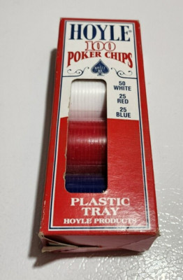 VINTAGE HOYLE 100 POKER CHIPS Red, White, Blue with ORIGINAL BOX & Tray ...
