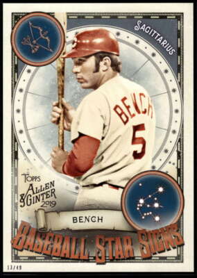 Johnny Bench 2019 Allen and Ginter Baseball Star Signs 5x7 #BSS-32 13/ ...