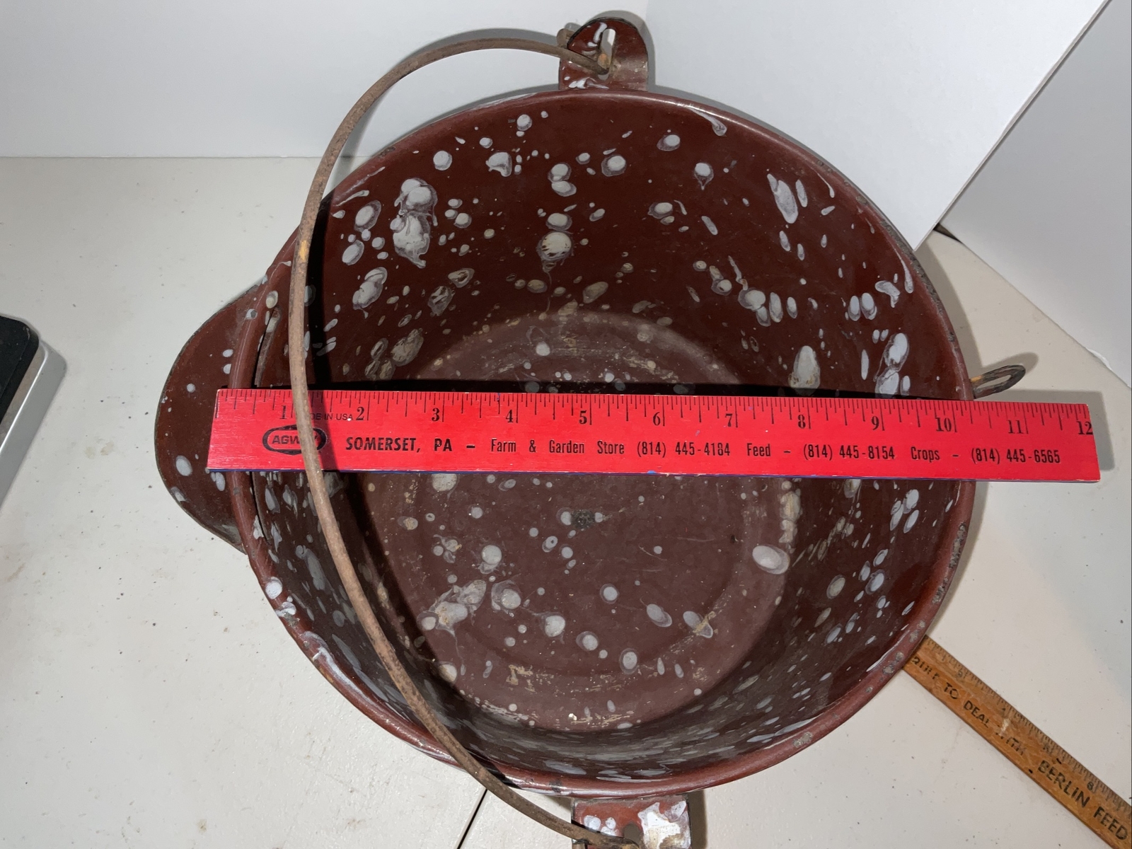 ANTIQUE VINTAGE BROWN SWIRL 11" GRANITEWARE BUCKET PAIL BAIL HANDLE | eBay