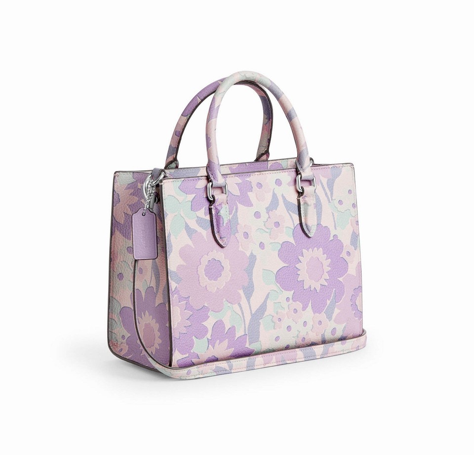 NWT Coach Maggie Small Tote Bag With Floral Print in Purple/Ivory Multi ...