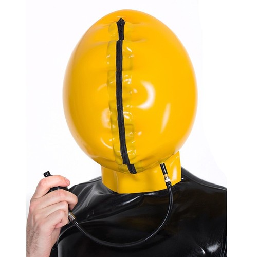 2 layer Latex Hood with Manual Inflation Rubber Mask Fetish Back zip ...