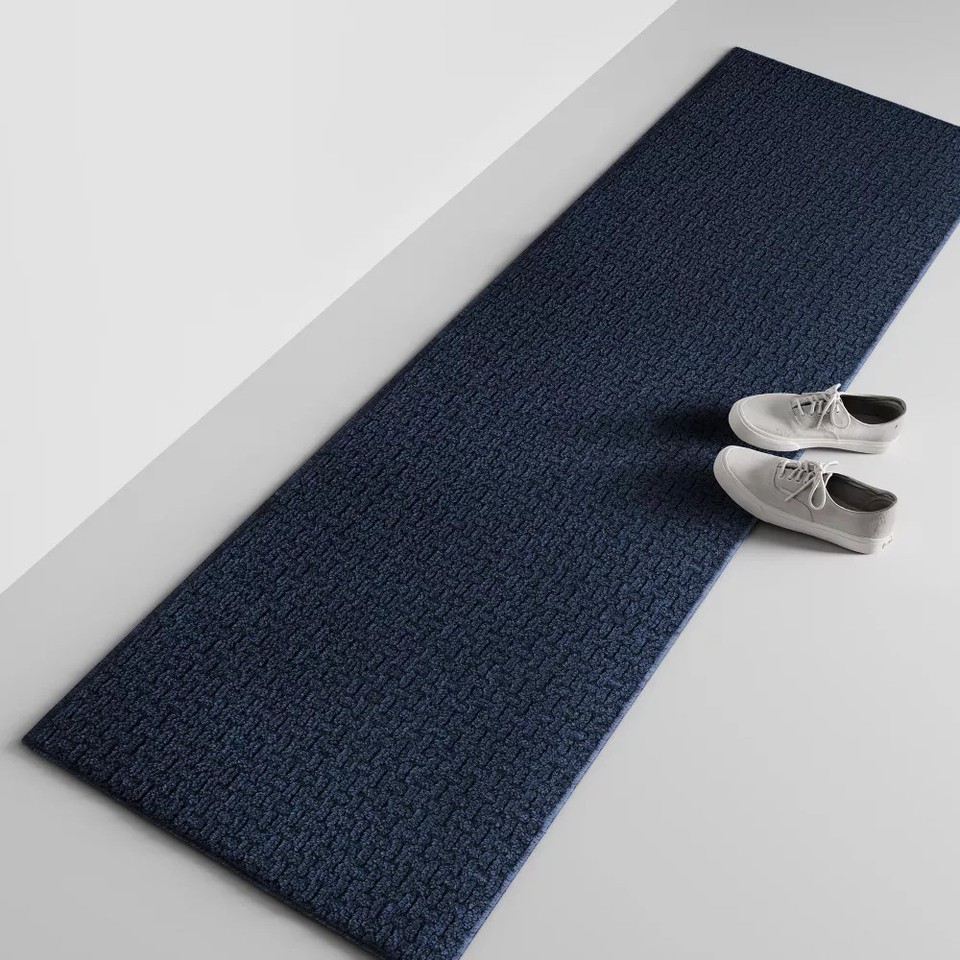 2'x7' Washable Solid Machine Tufted Runner Rug Blue - Threshold ...