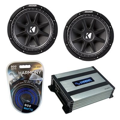 Kicker (2) 43C124 12" Comp C12 Series Sub 300W Car Subwoofer & HA-A400 ...