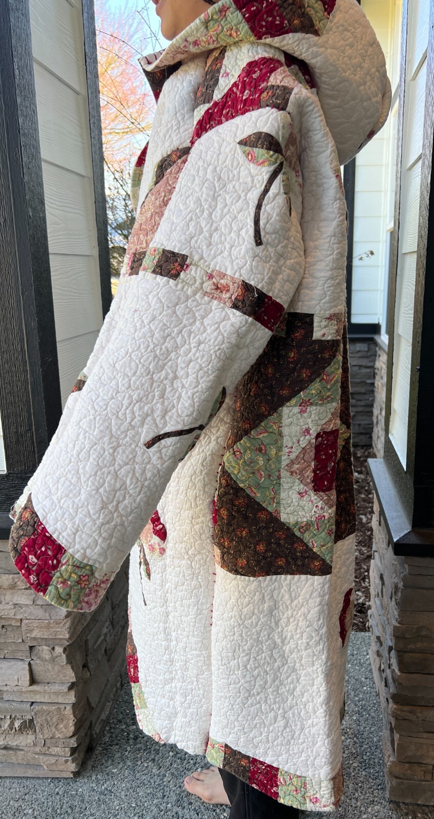 Handmade Upcycled Roses Patchwork Quilt Duster Coat - Gem