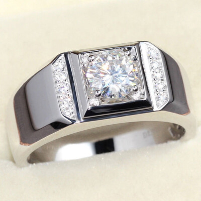 Men's 1.0Ct Round Cut CZ Forever Love Wedding Engagement Broad Ring 925 ...