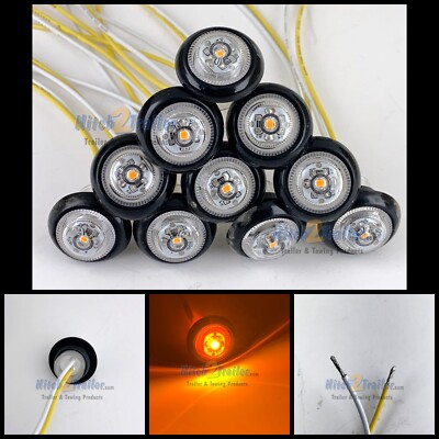 (10) Amber Clear 3/4" LED Bullet light 2 wire 12V Round Clearance ...
