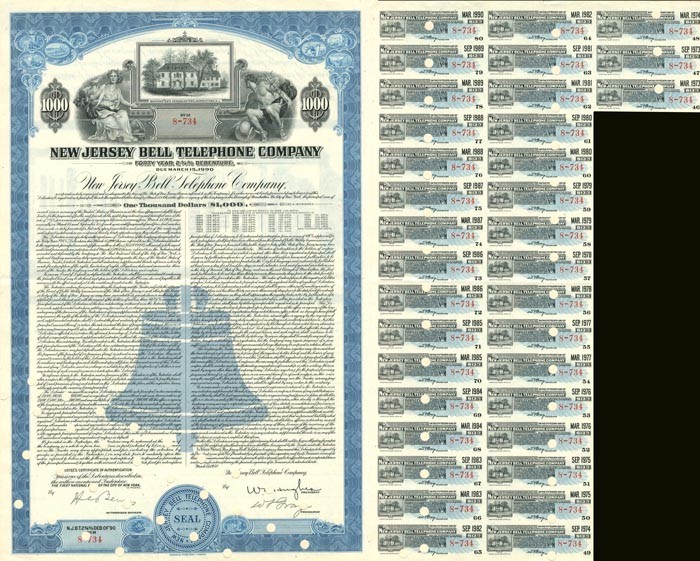 New Jersey Bell Telephone Co. - $1,000 - Telephone & Telegraph | eBay