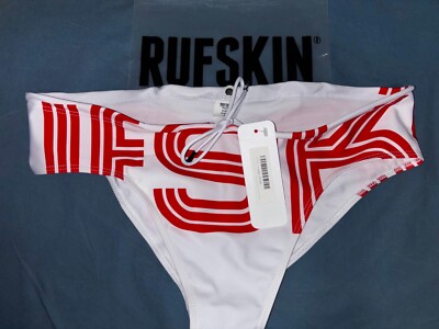 Rufskin Logo Print Full-Seat Swim Brief White Sz Lrg | eBay