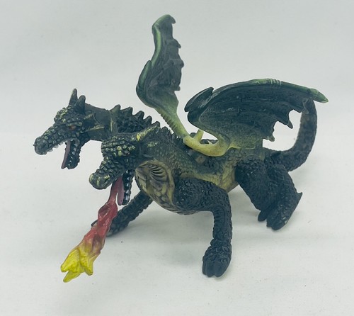 Two 2 Headed Fire Breathing Medieval Green Dragon Figurine Figure ...