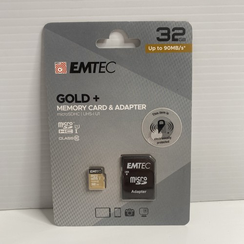 SD CARD EMTEC 32GB MEMORY CARD AND ADAPTER GOLD UP TO 90MB/s CLASS 10 ...