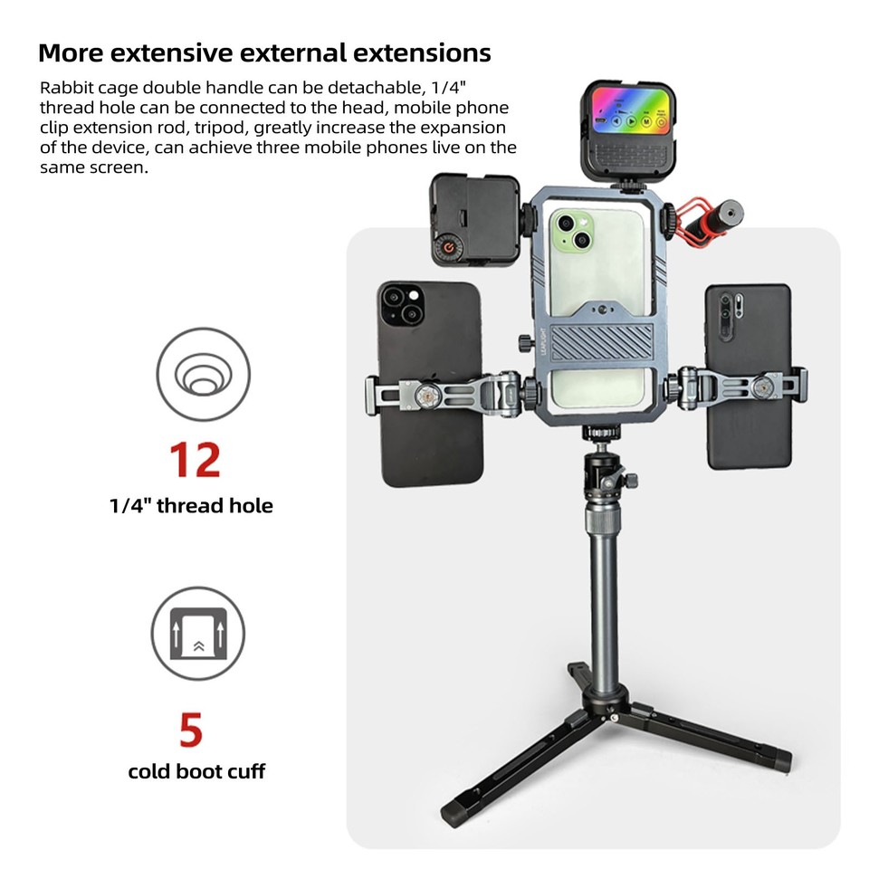 Phone Cage Video Rig Kit Handheld Vlogging Case Stabilizer for Iphone ...