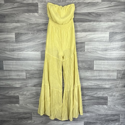 Pink Lily Strapless Tube Top Romper Women XS Yellow Coastal Beach Flowy ...