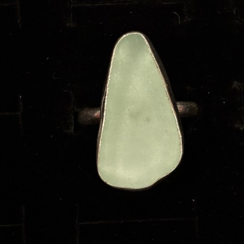 Sea Glass Ring Size 8.25 Pale Green Freeform Bezel Set Silver Tone | eBay