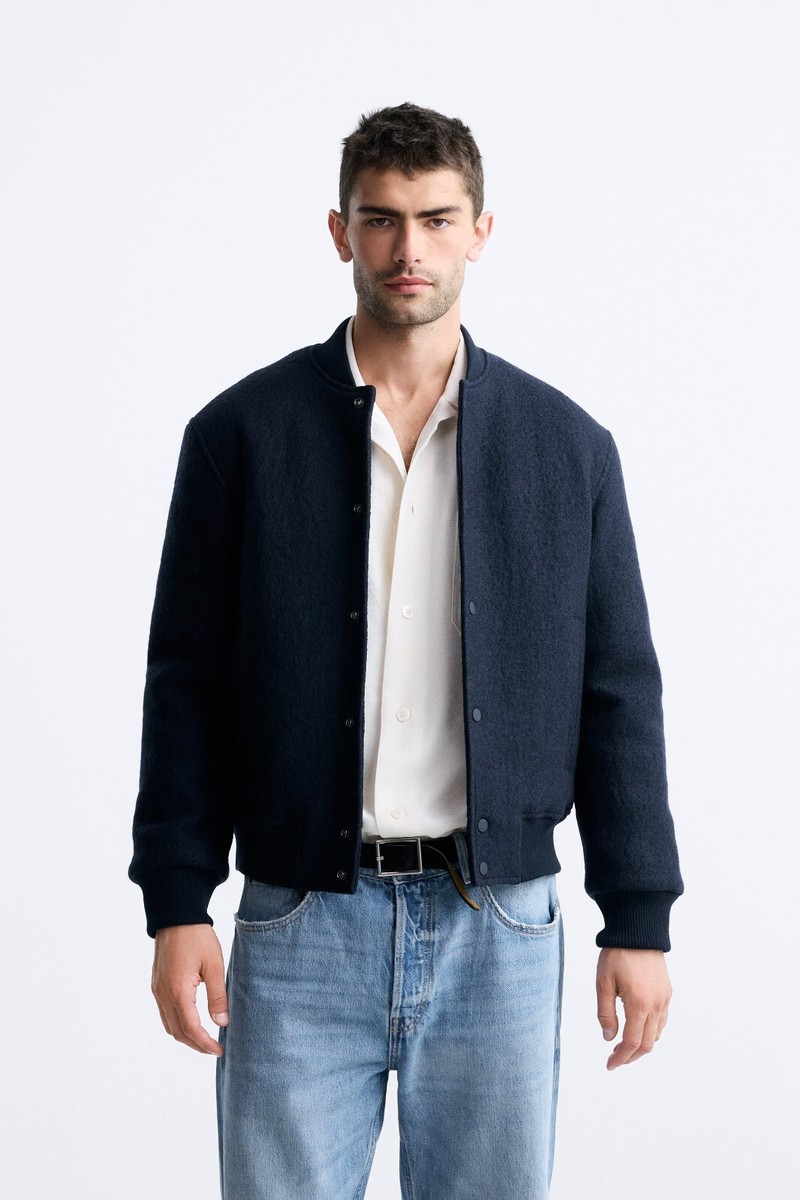 New Zara Boucle Textured Bomber Button Jacket S 3286/506 New Zara Boucle Textured Bomber Button Jacket S 3286/506