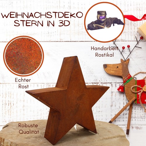 Weihnachtsstern Rost Deko Weihnachten 3D Edelrost Stern Metall ...