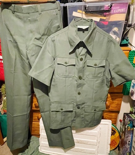 VINTAGE Safari Suit Mens Short Sleeve AMBASSADOR 70s Khaki 35” Pants 38 ...