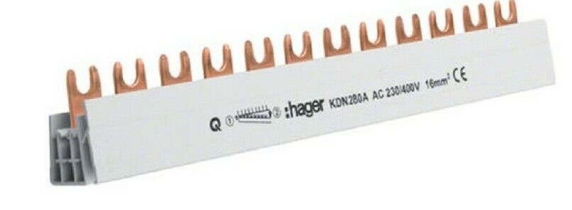 Hager INSULATED BUSBAR HAGKDN280A 12-Modules 2-Phases 80A Fork Type ...