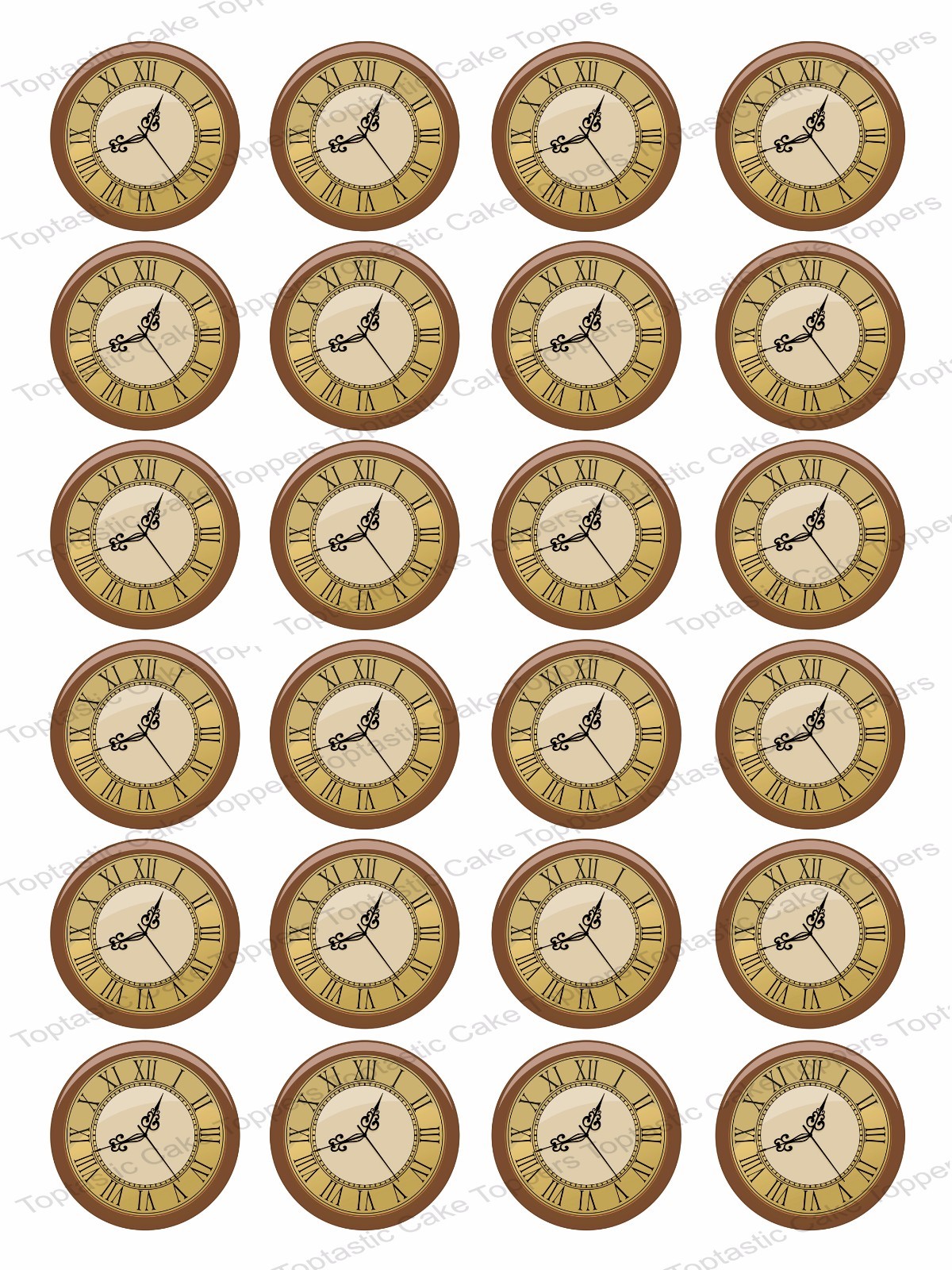 24 Antique Vintage Clock Face Edible Icing Fairy Cake Cupcake Bun ...