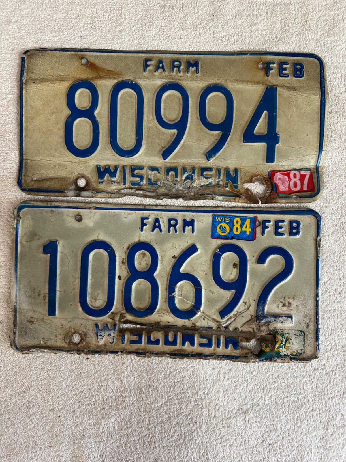 1981 Wisconsin LOT of 2 Farm License Plates-Blue on White-singles | eBay