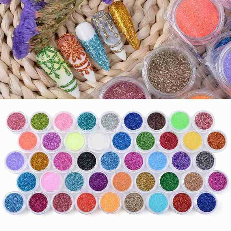 45 Mix Colors Art Powder GLITTER Dust SET UV Acrylic Nail Tips Glitters ...
