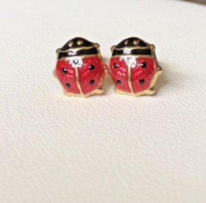 14k Yellow Gold Enameled Ladybug screw back earrings/Aretes de nina ...
