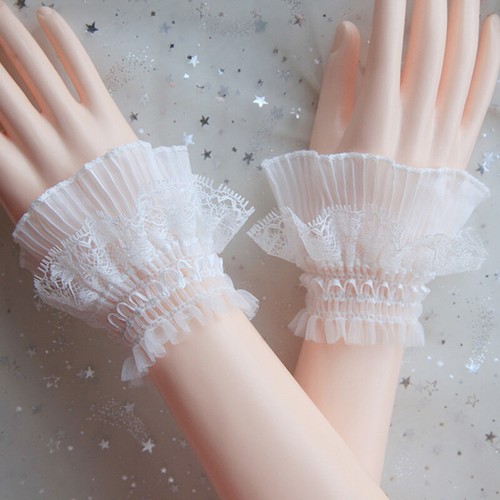 1 Pair Womens Lace Stretch Wrist Cuffs Bracelet Ruffle Detachable Fake ...