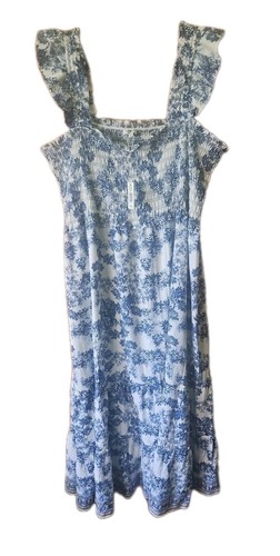 Max Studio Blue Floral Crepe Smoked Waist Tiered Maxi Dress Plus SZ 3X ...