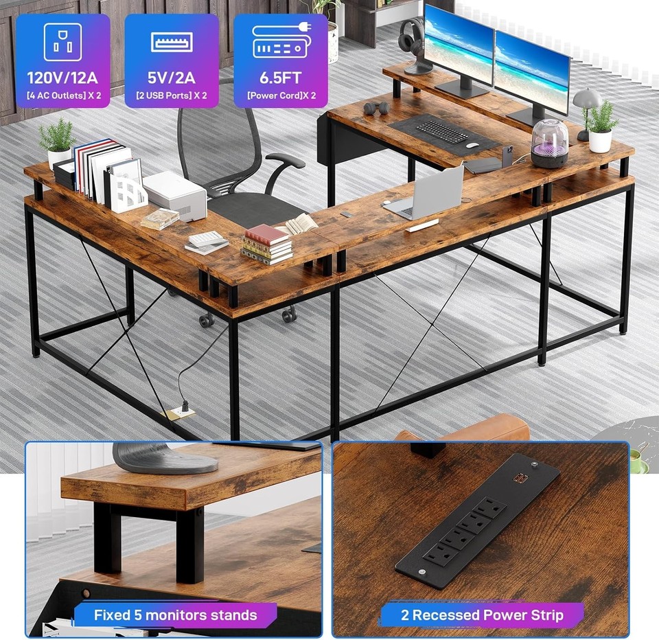 GRAVEE 79 Inch U Shaped Computer Gaming Desk Reversible L Shaped Office ...