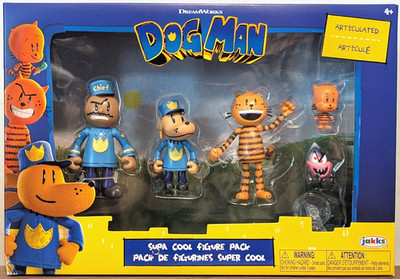 NEW! Dog Man Supa Cool Figure 5-Pack (Petey, Lil Petey, Chief, Flippy ...