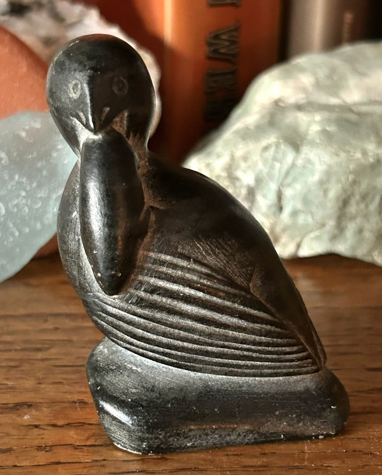 Vtg Native Inuit Bird With Fish Carving Black Soapstone Jimmy Eskimo | eBay