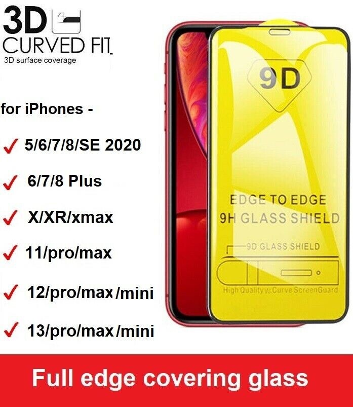 iPhone 9D Tempered Glass Screen Protector 14 13 12 11 cover case full ...