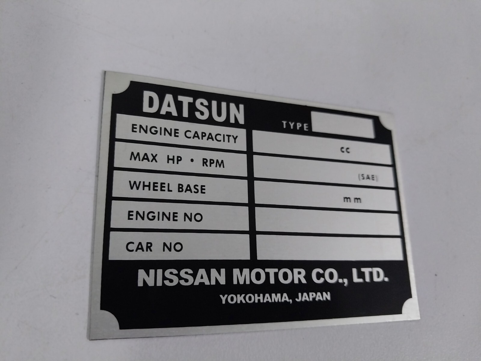 DATSUN Aluminum Data Plate ID Serial Number Blank | eBay