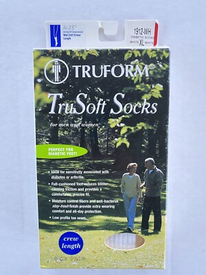 TruForm TruSoft Diabetic Crew Socks Mild Compression XL White | eBay