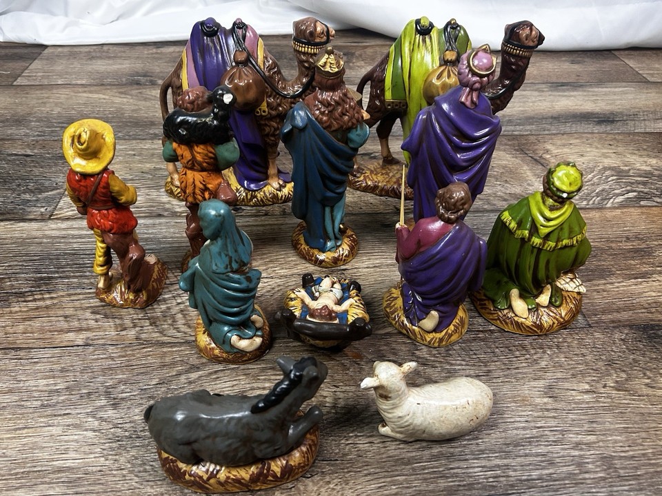 RARE Vintage Atlantic Mold Ceramic Nativity Set 13pc Hand Painted Glaze ...