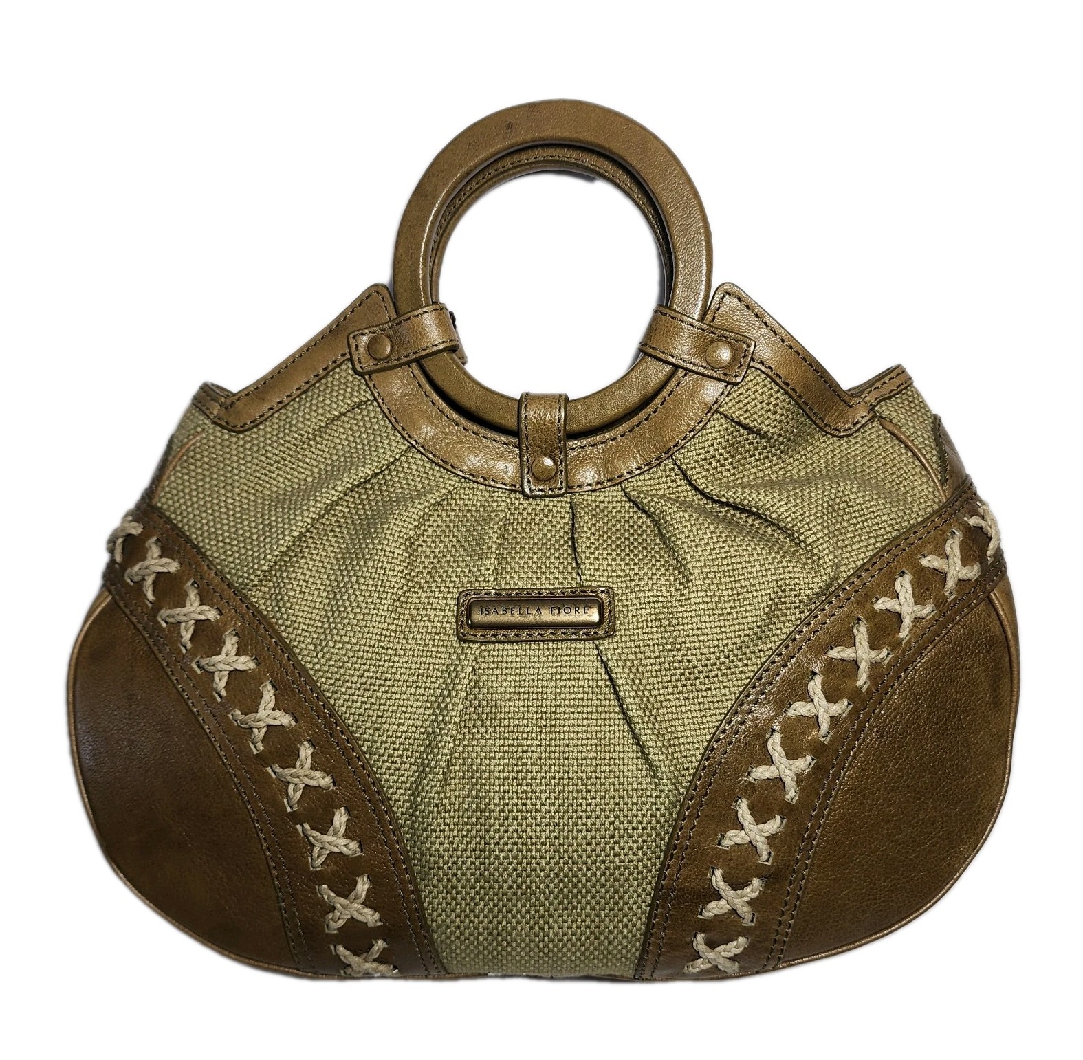 ISABELLA FIORE OLIVE CUTE BUTTON RACHELLE CANVAS & LEATHER SHOULDER ...