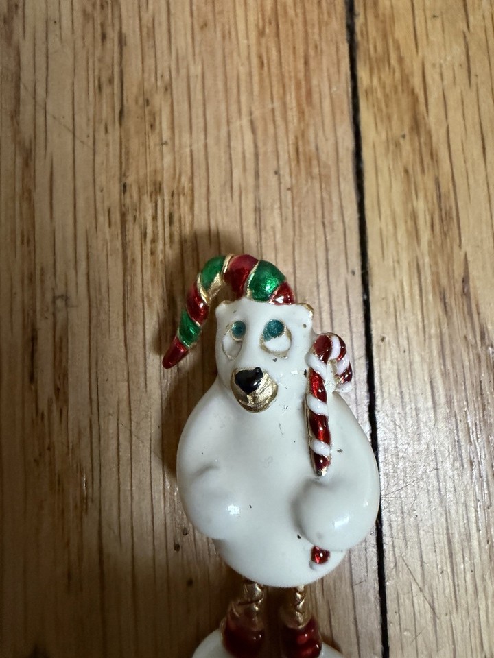 Vtg VERO Gold Tone Enamel POLAR BEAR Christmas Candy Cane Santa Pin ...