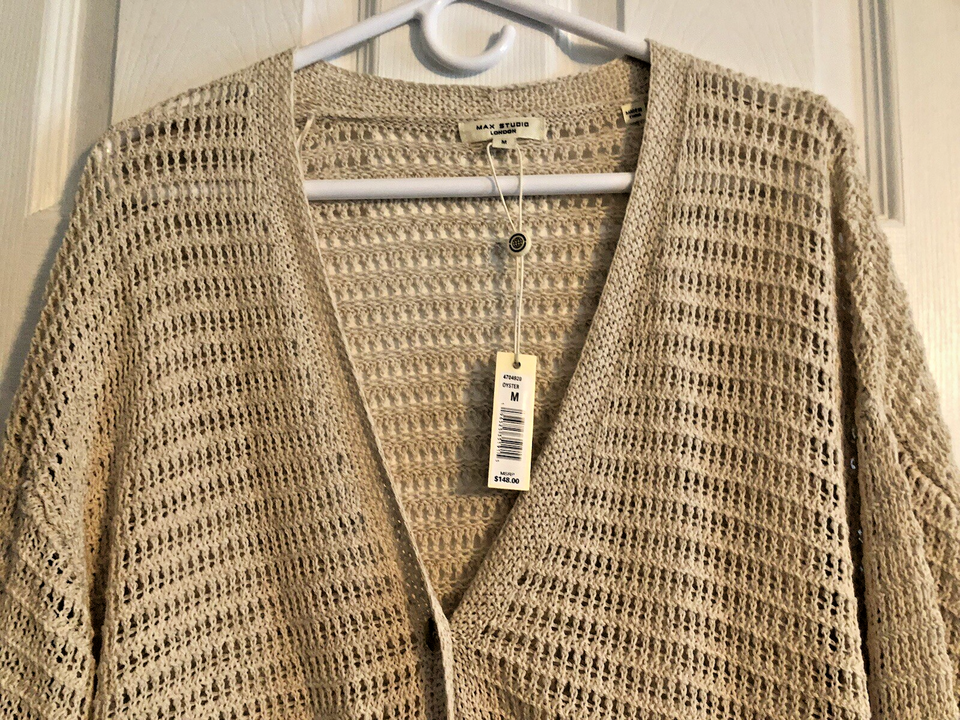 Max Studio Crochet Button Down Linen Blend Cardigan, Size M, NWT | eBay
