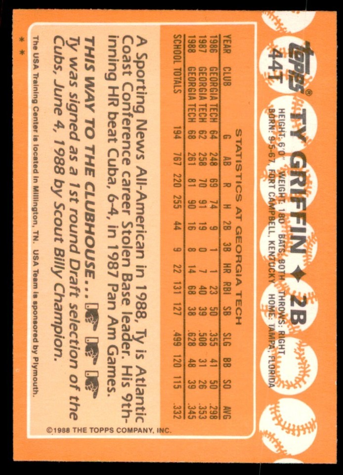 1988 TOPPS TRADED TY GRIFFIN USA #44T | eBay