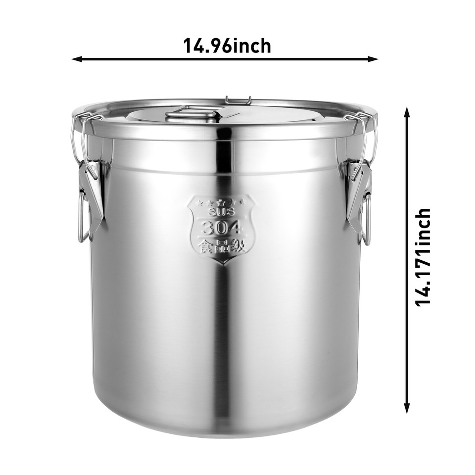 33L Stainless Steel Airtight Canister Kitchen Storage Bucket Dry Food ...