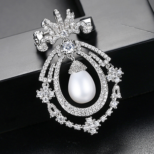 Vintage Pearl Brooch Copper Inlaid AAA Zircon Water Drop Pin Gold ...
