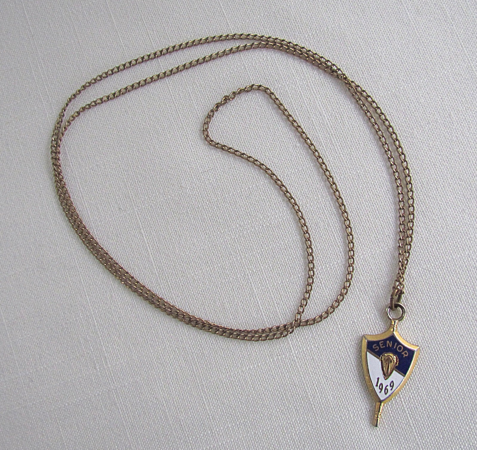 Vtg Jostens 1969 Senior Key Pendant Necklace Blue/White/Gold with ...