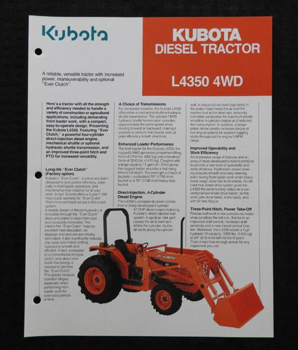 GENUINE 1990 KUBOTA L4350 DIESEL 4WD COMPACT TRACTOR CATALOG BROCHURE ...